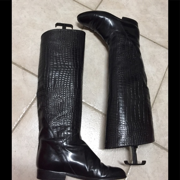 Echt Leder | Shoes | Echt Leder Black Glazed Leather Boots Sz 4 | Poshmark
